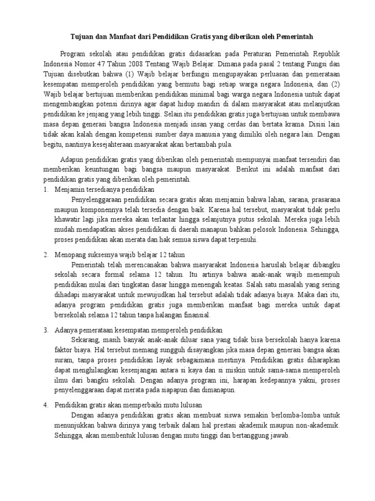 Manfaat Pendidikan Gratis Pemerintah | PDF | Karier & Perkembangan ...