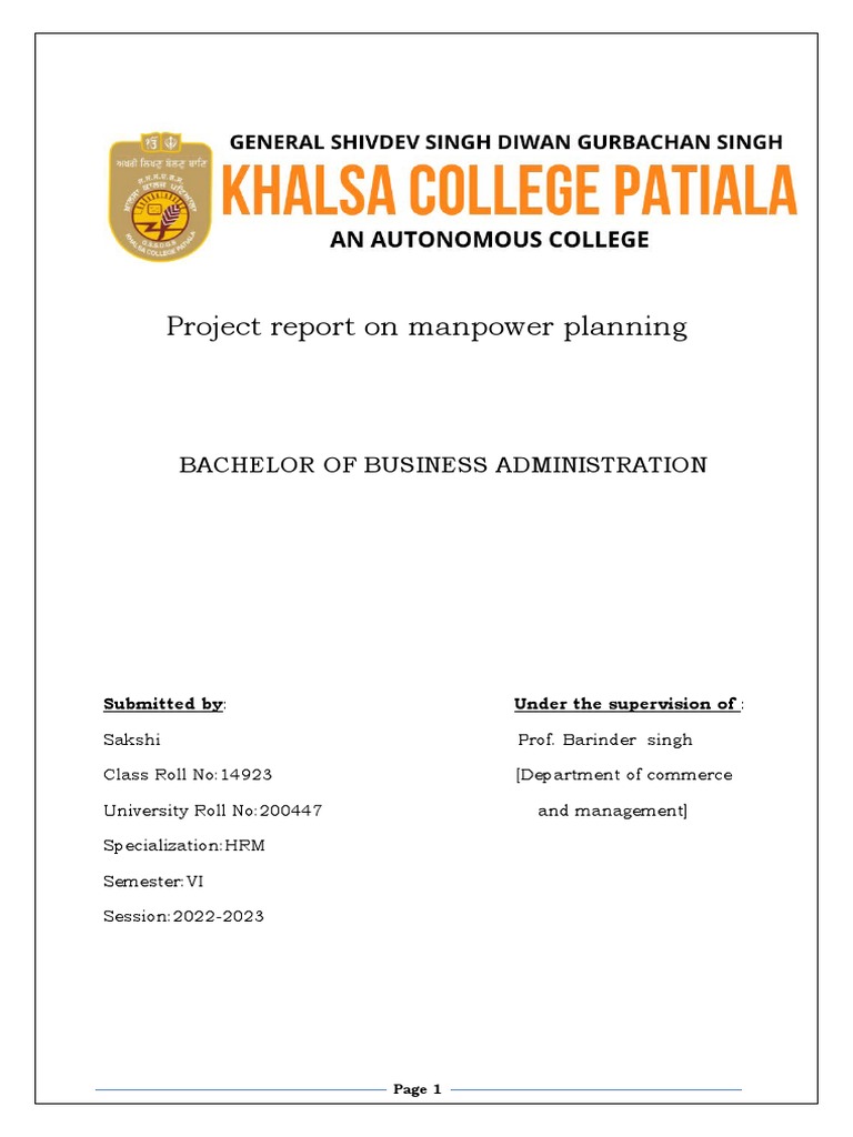 Project Report On Manpower Planning: Bachelor of Business ...
