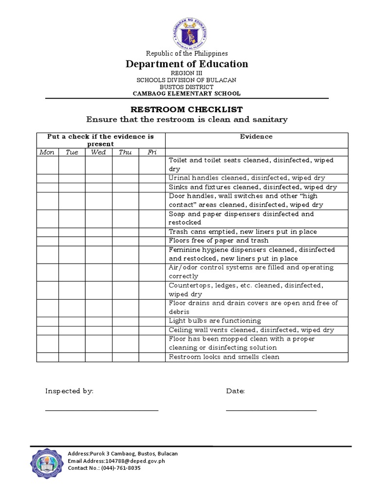 Restrooms Checklist 2023 | PDF
