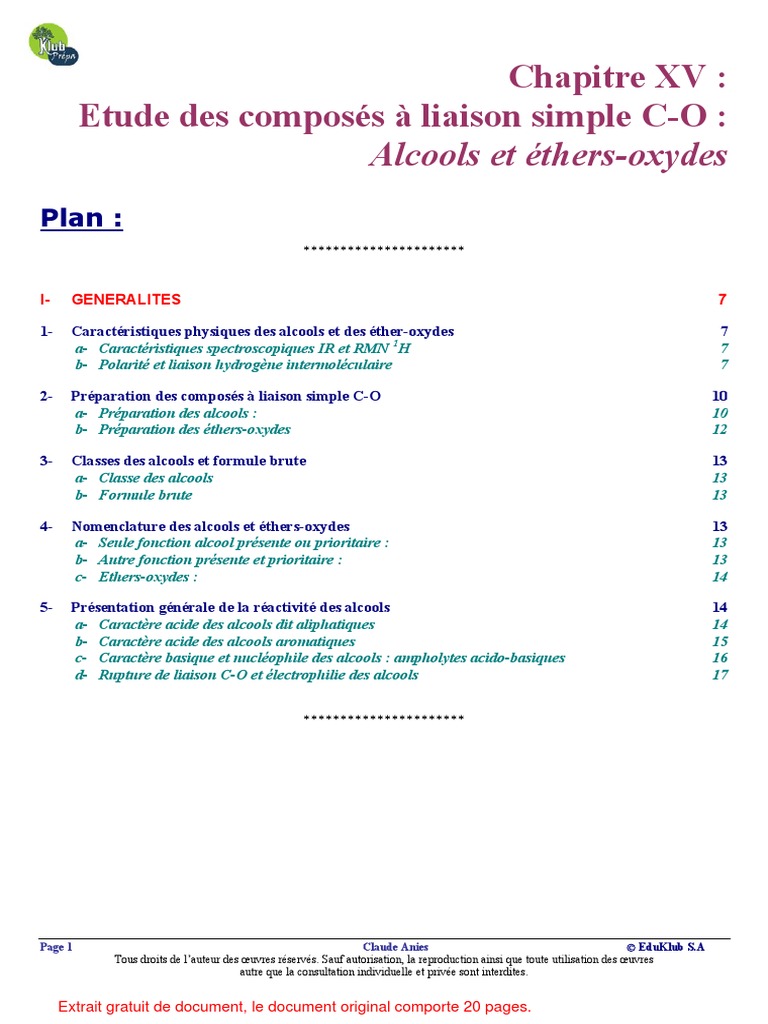 Nomenclature des éthers-oxydes et alcools | PDF | Éther | Composés ...