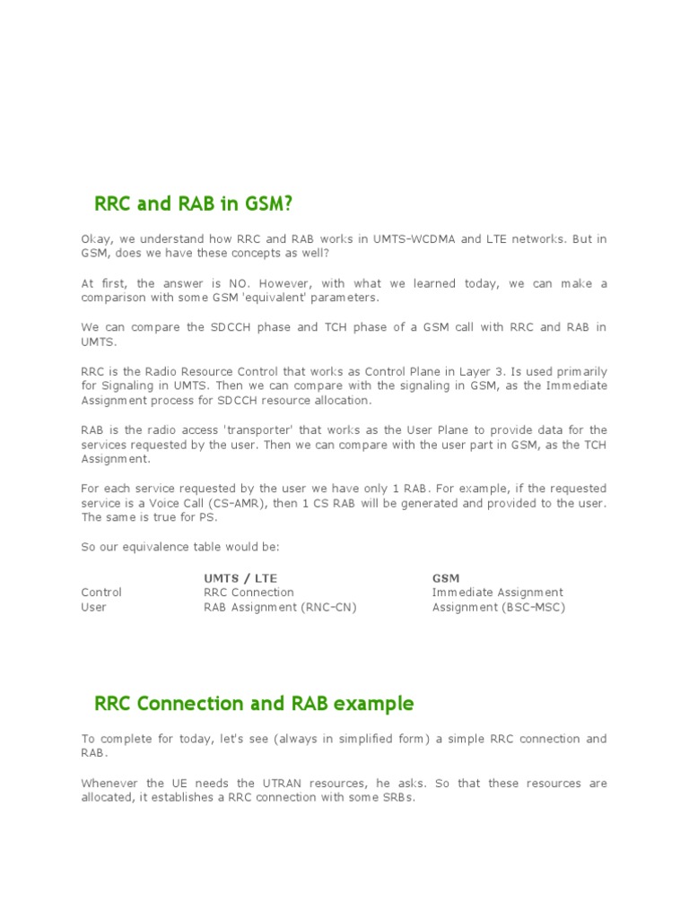 RRC and RAB in GSM | PDF | Gsm | Computer Networking