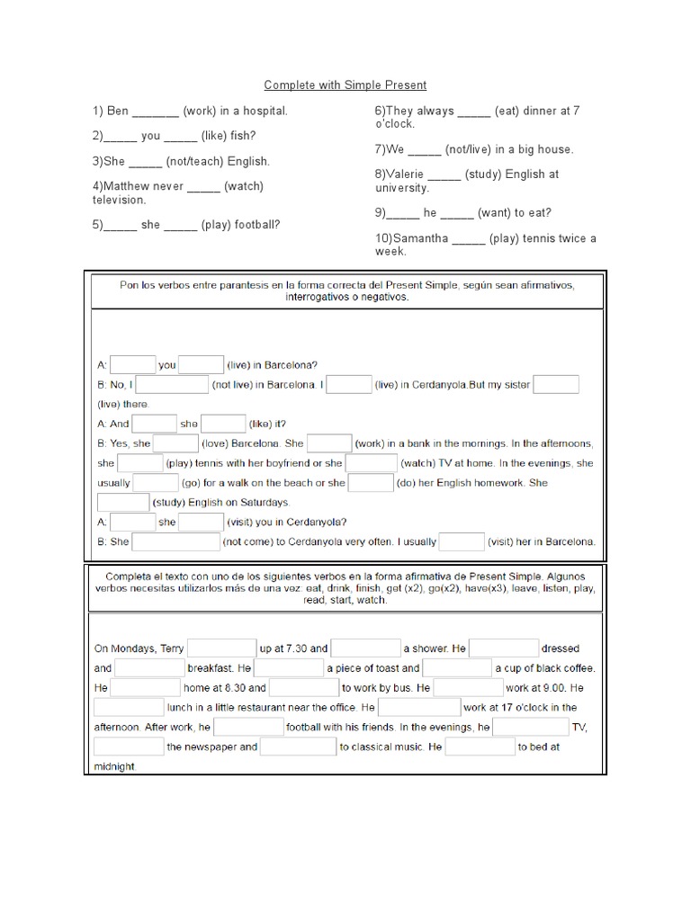 Simple Present Tense Exercises | PDF