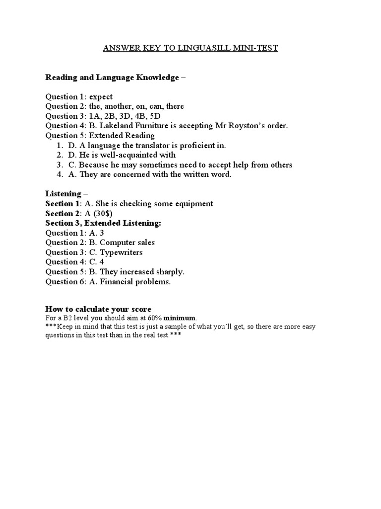 LinguaSill Mini-Test Answer Key | PDF | Language Arts & Discipline