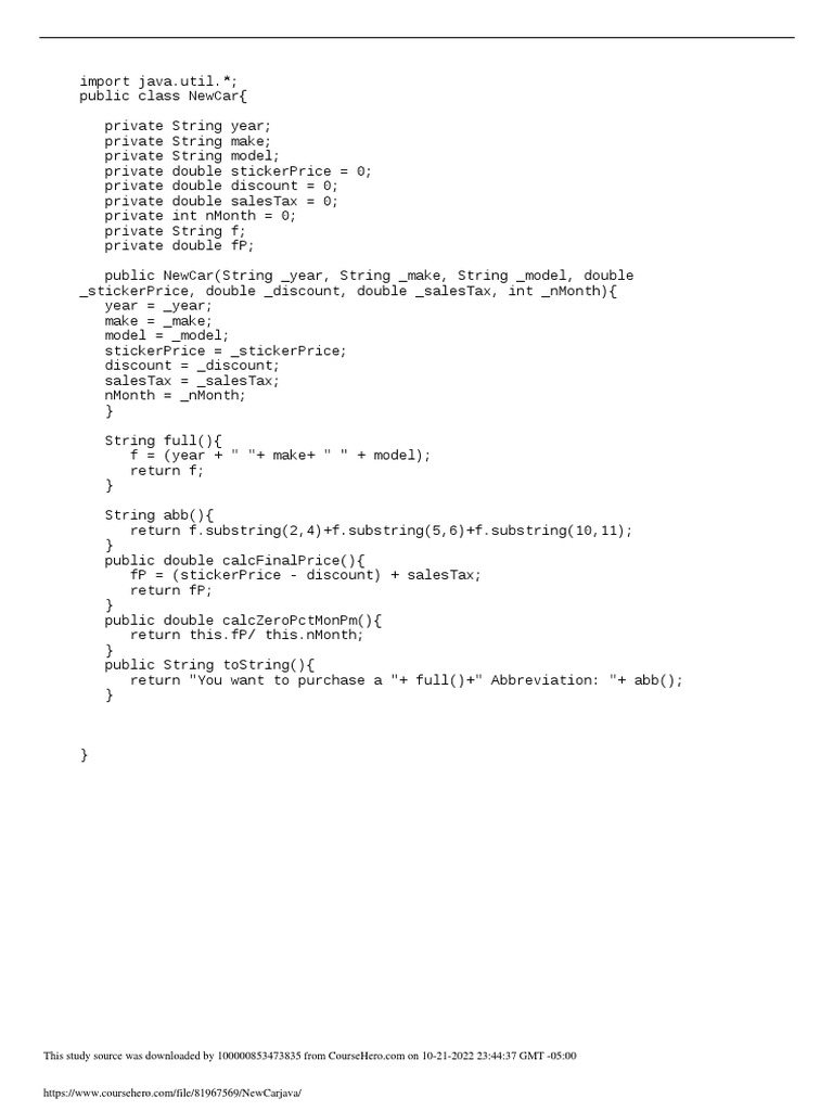 NewCar Java | PDF | String (Computer Science) | Computer Programming NewCar Java | PDF | String (Computer Science) | Computer Programming