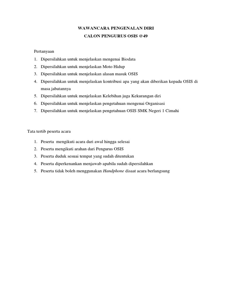 Wawancara Pengenalan Diri | PDF