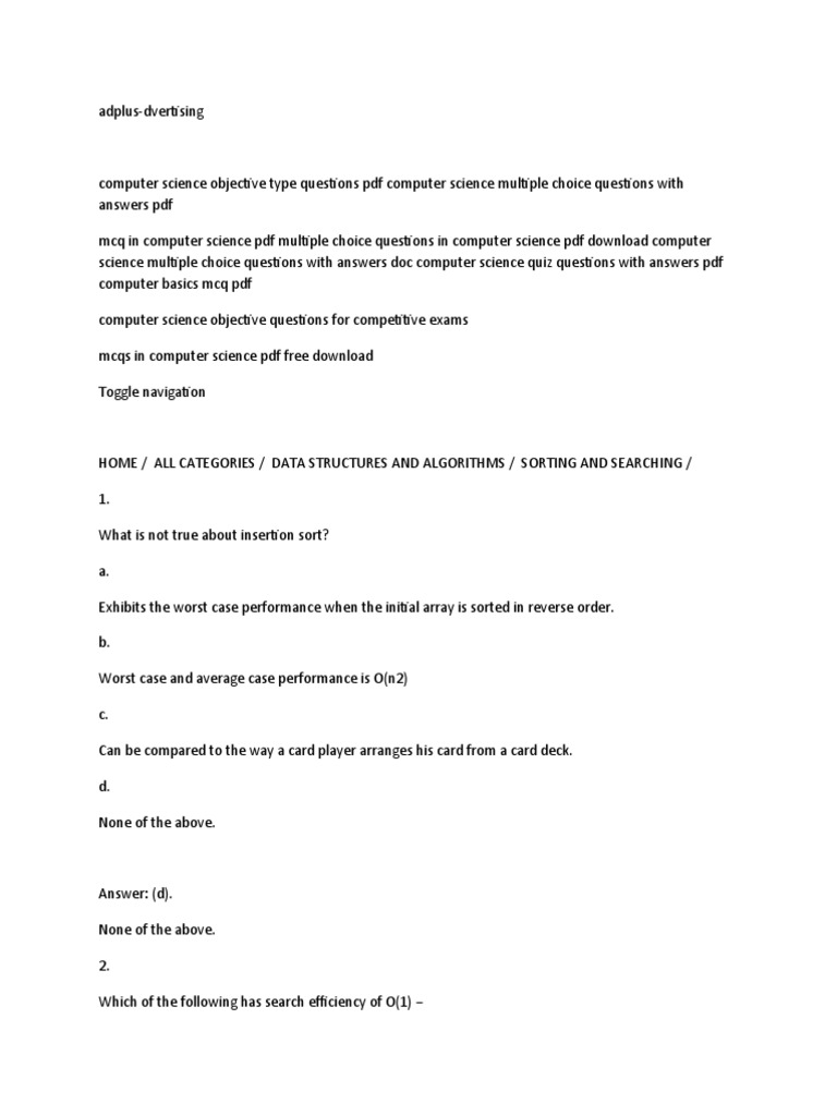 Search Sort MCQ Gate | PDF | Computer Data | Algorithms And Data Structures