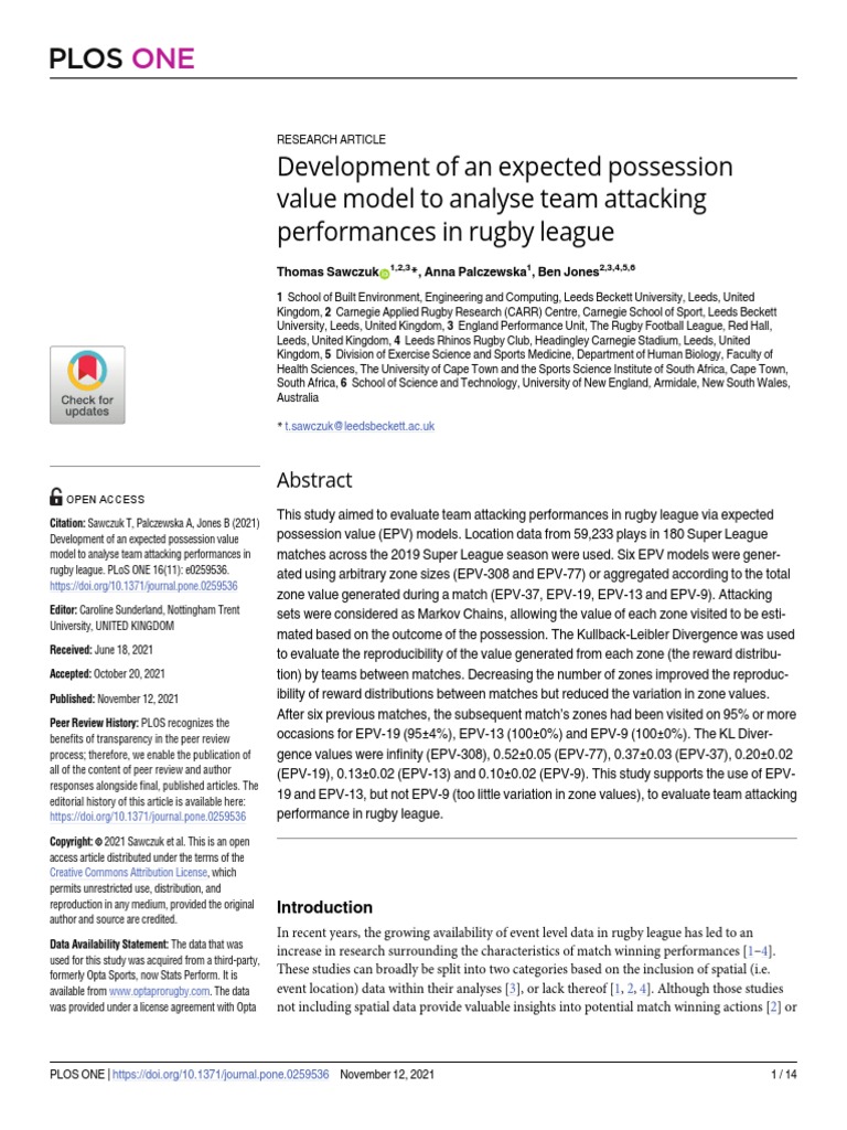 Development of An Expected Possession Value Model PDF | PDF | Standard ...