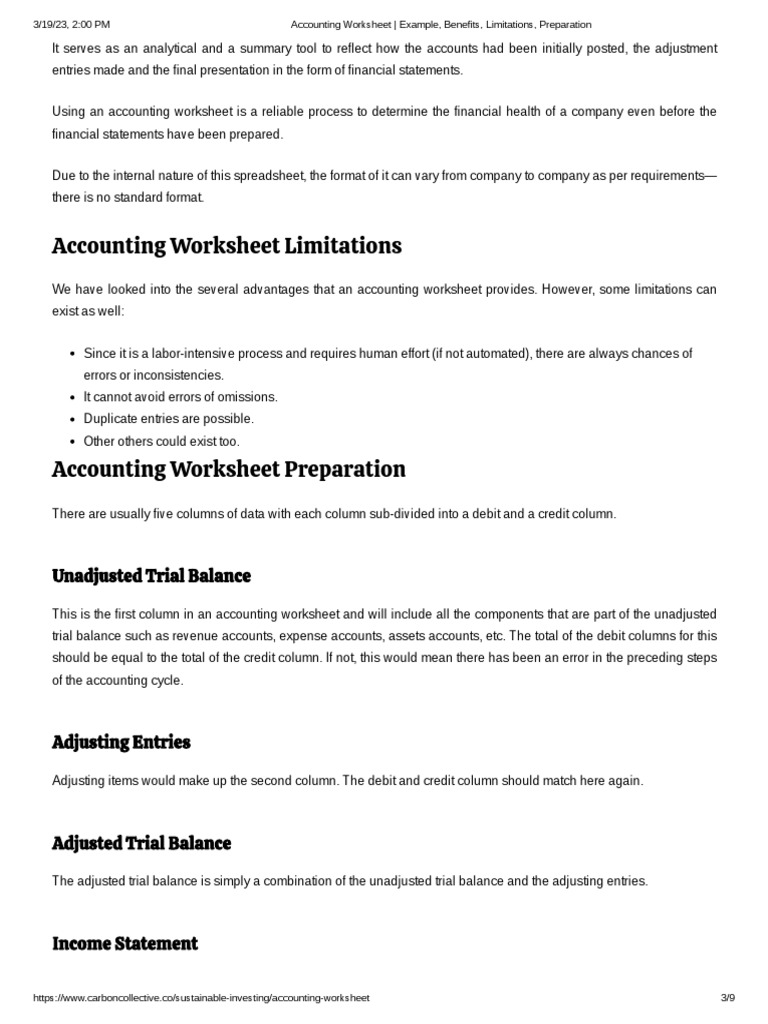 Accounting Worksheet - Example, Benefits, Limitations, Preparation ...