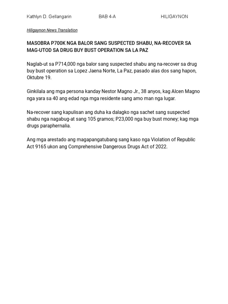 Hiligaynon News Script | PDF