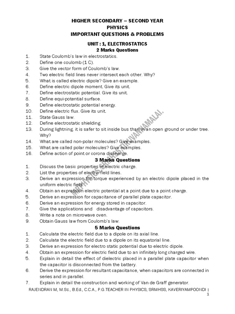 12th Physics Important Questions Guide | PDF | Inductance | Atoms