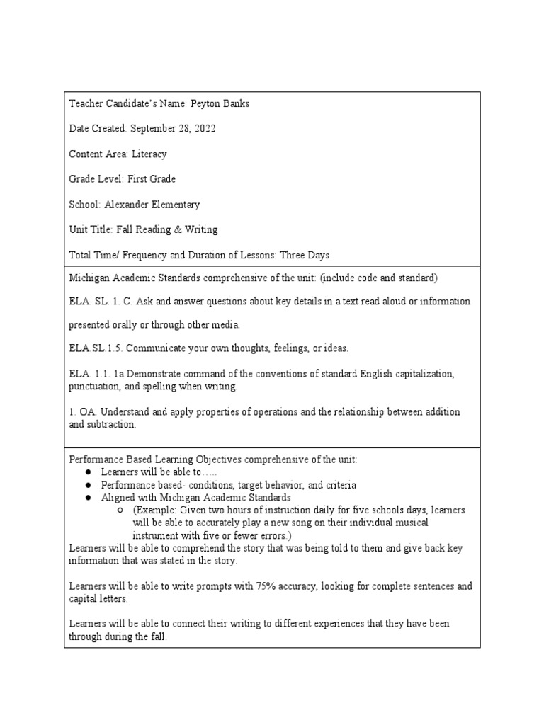 Udl Unit Plan Part 2 Pdf Learning Thought