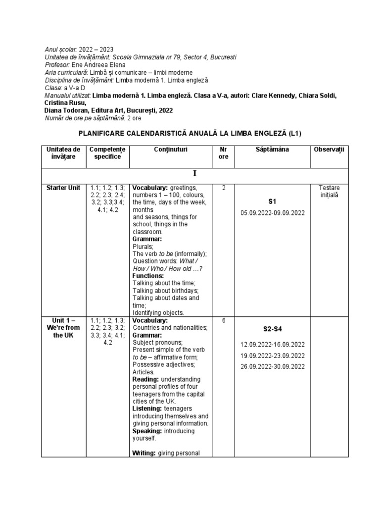 2023 Academic Year Plan for 5th Grade English Language Learning | PDF ...