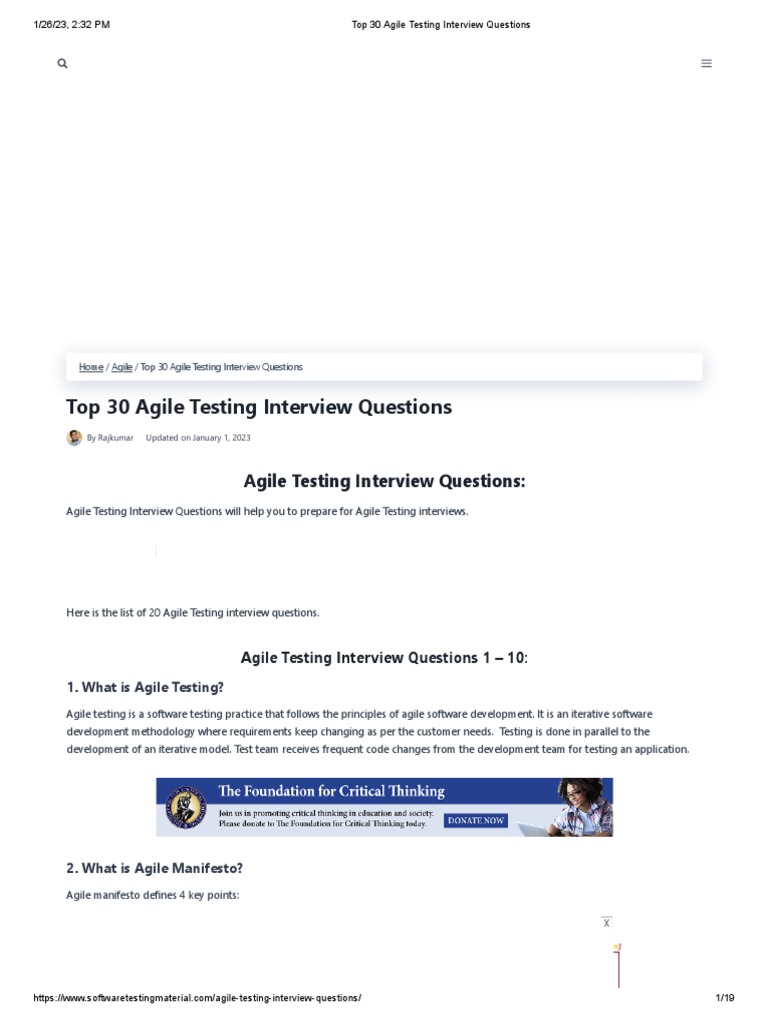 Top 30 Agile Testing Interview Questions Pdf Scrum Software Development Agile Software