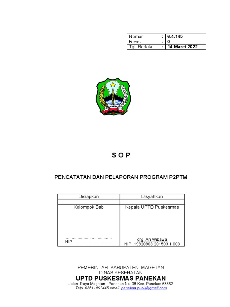 SOP Pencatatan Dan Pelaporan PTM | PDF