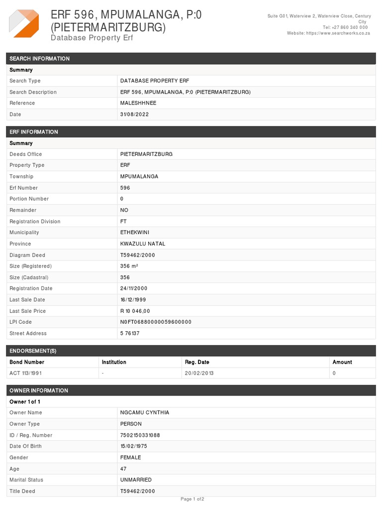 Database Property Erf 596 | Download Free PDF | Data Management ...