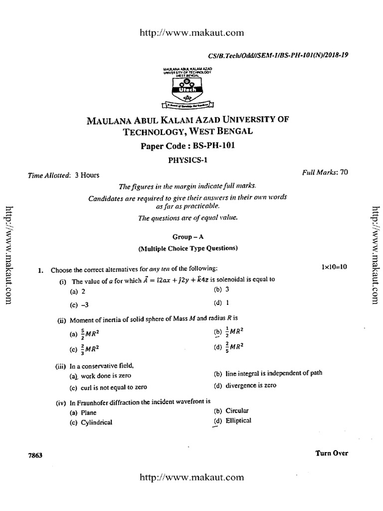 Physics 1 BS PH 101 2019 PDF | PDF