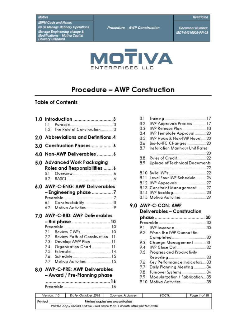 AWP Procedure for Motiva Construction | PDF | Request For Proposal ...