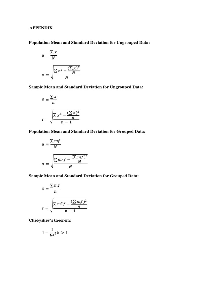 QBM101 Formulas | PDF | Standard Deviation | Coefficient Of Variation