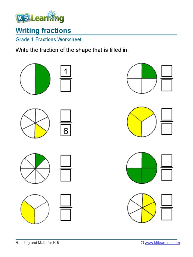 Grade 1 Writing Fractions 1 PDF | PDF