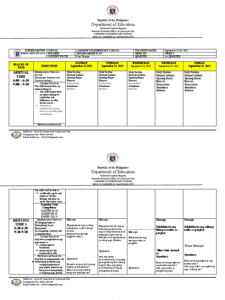 Kindergarten Lesson Plan Week 4 | PDF | Cognition
