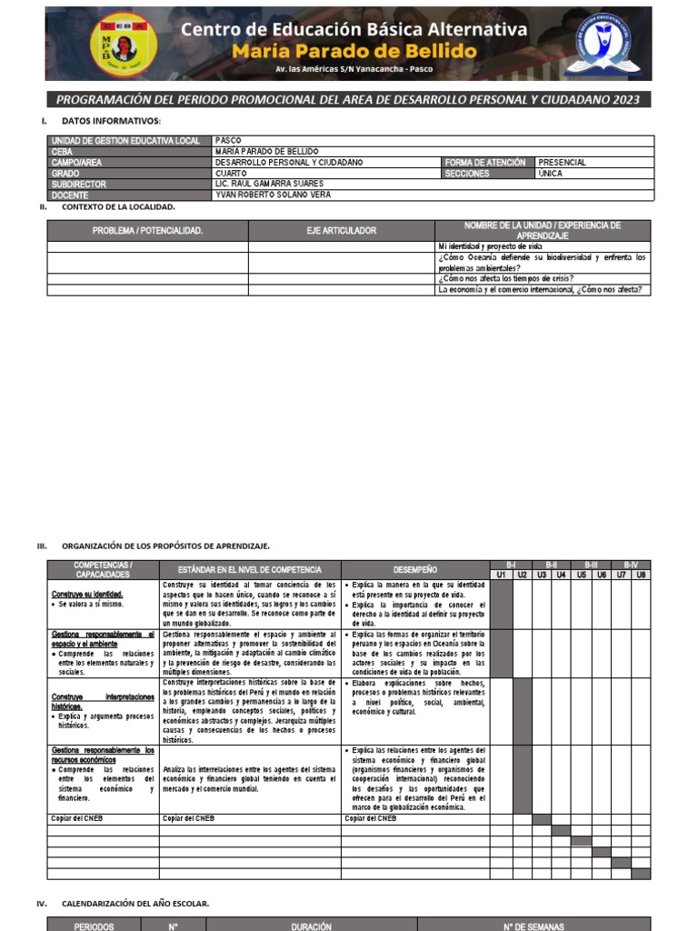 Programación DPC 2023 - Cuarto Grado | PDF | Economias