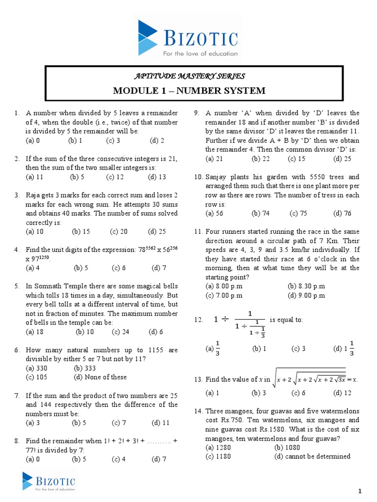 Module 1 - Number System Student Handout | Download Free PDF | Abstract Algebra | Mathematics