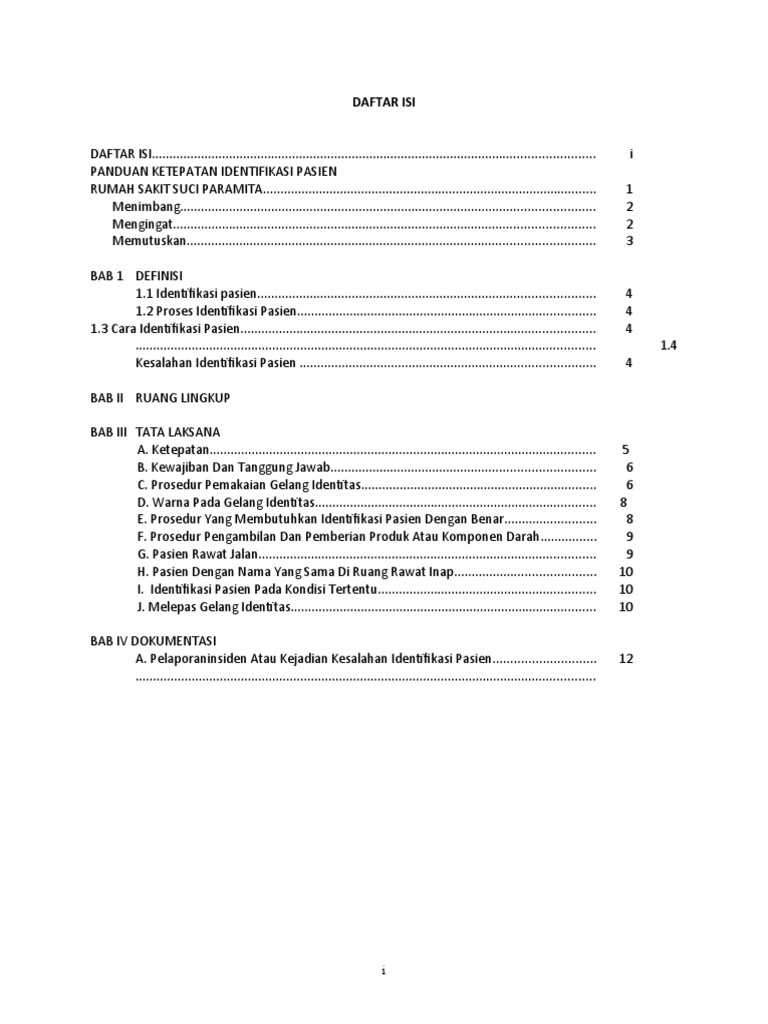 Daftar Isi Ketepatan Identifikasi Pasien | PDF