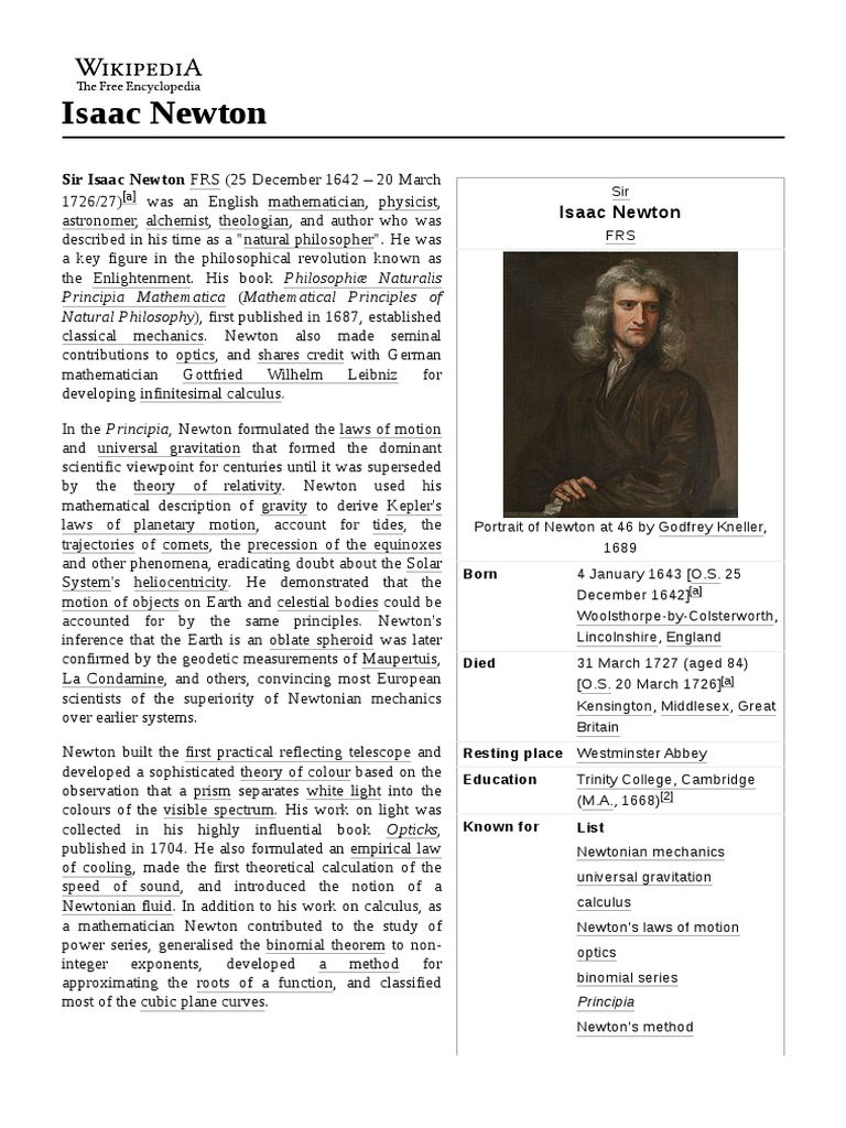 Isaac Newton: Contributions and Legacy | PDF | Isaac Newton