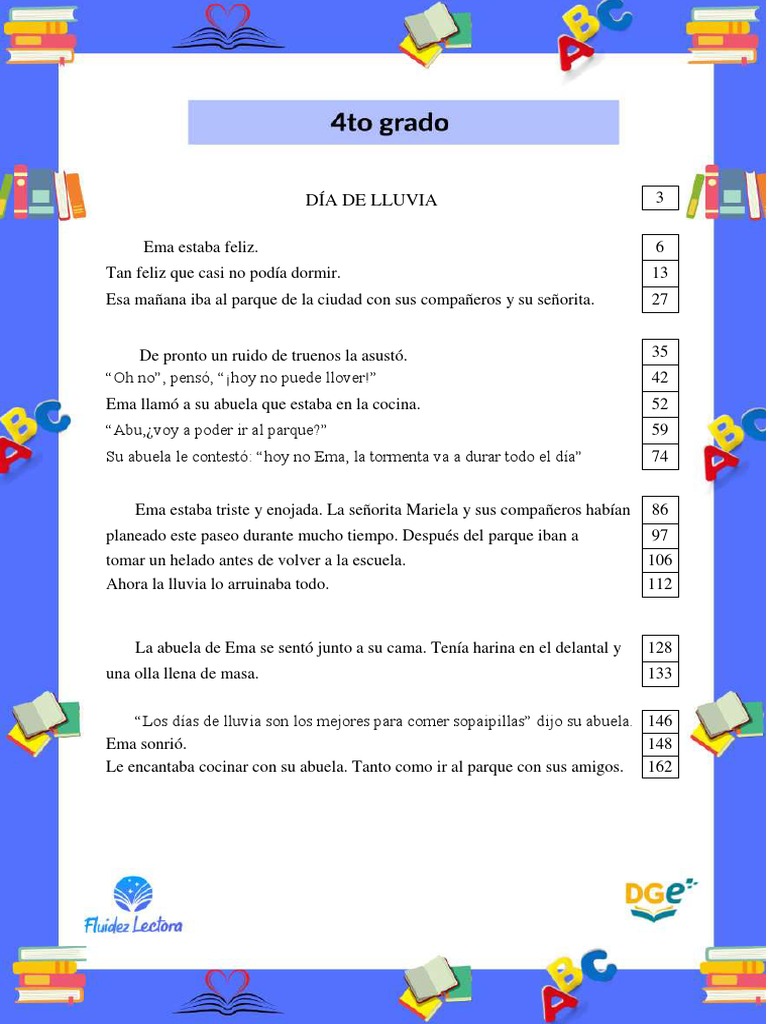 FLUIDEZ Lectura Individual 4to Grado Dia de Lluvia | PDF