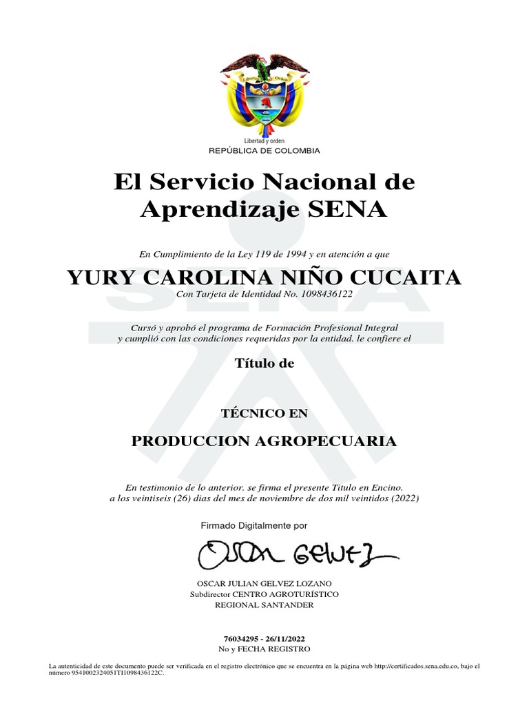 Certificado Sena | PDF