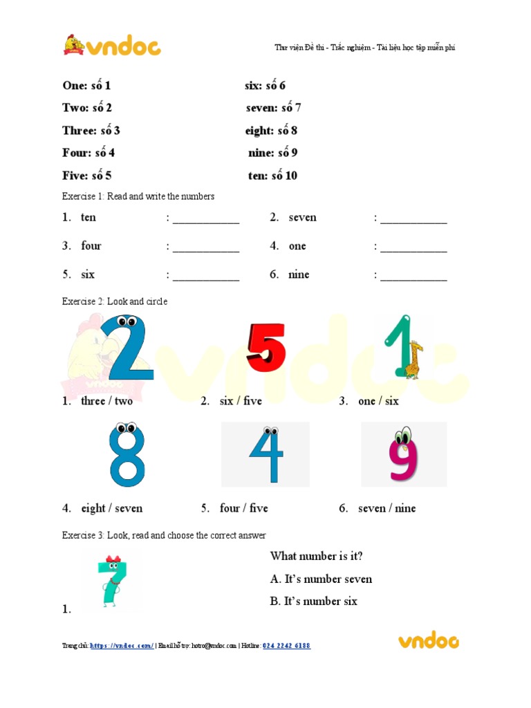 Bai Tap Tieng Anh Lop 1 Ve So Dem | PDF