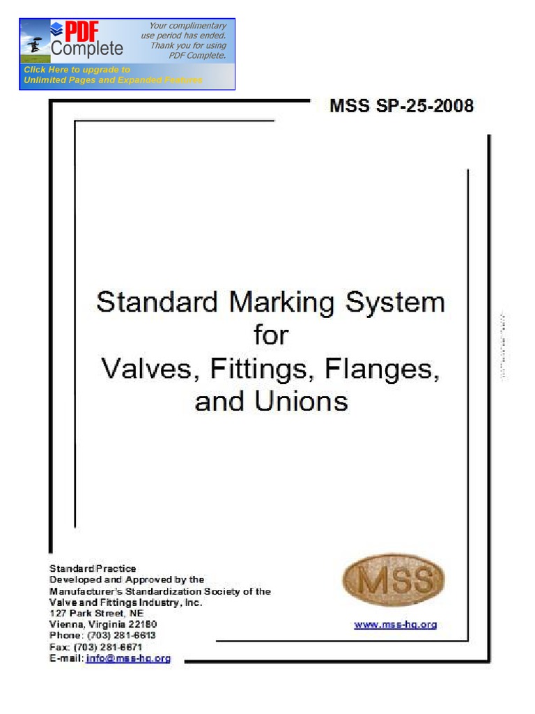MSS-SP-25 - Standard Marking System For Valves, Flanges, Fittings Ans ...