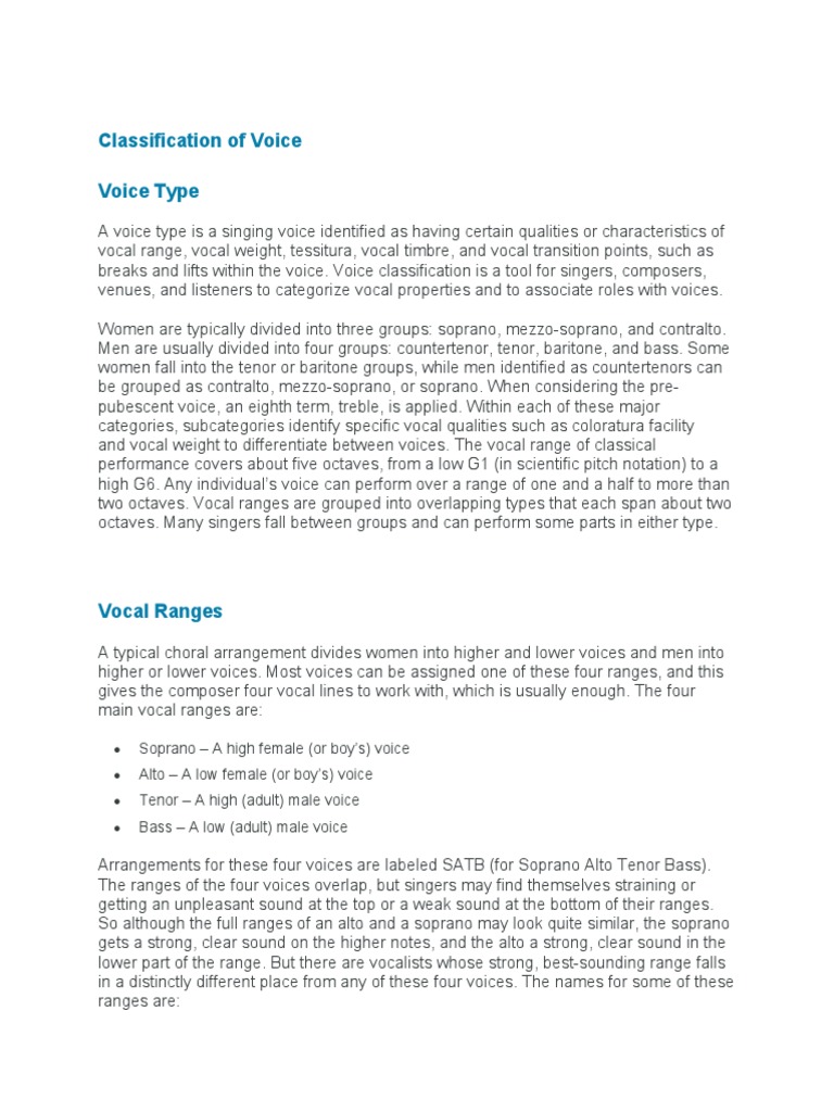 Classification of Voice | PDF | Music Theory | Elements Of Music