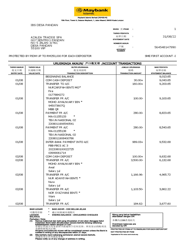 Maybank Account Transactions Summary | PDF | Deposit Account | Debits ...