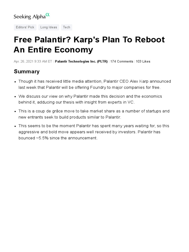 Free Palantir - Alex Karp's Plan To Reboot An Entire Economy (NYSE ...