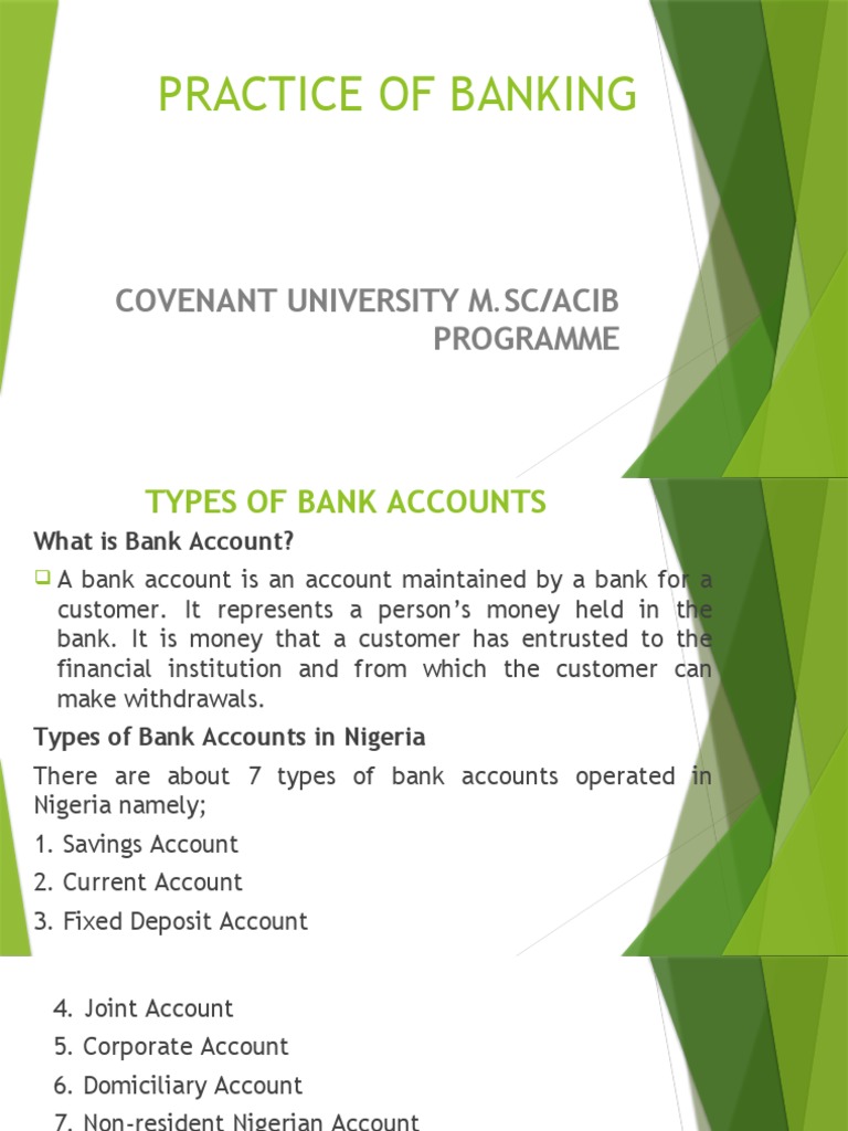 Practice of Banking Lecture Notes 5 - Types of Bank Accounts | PDF ...