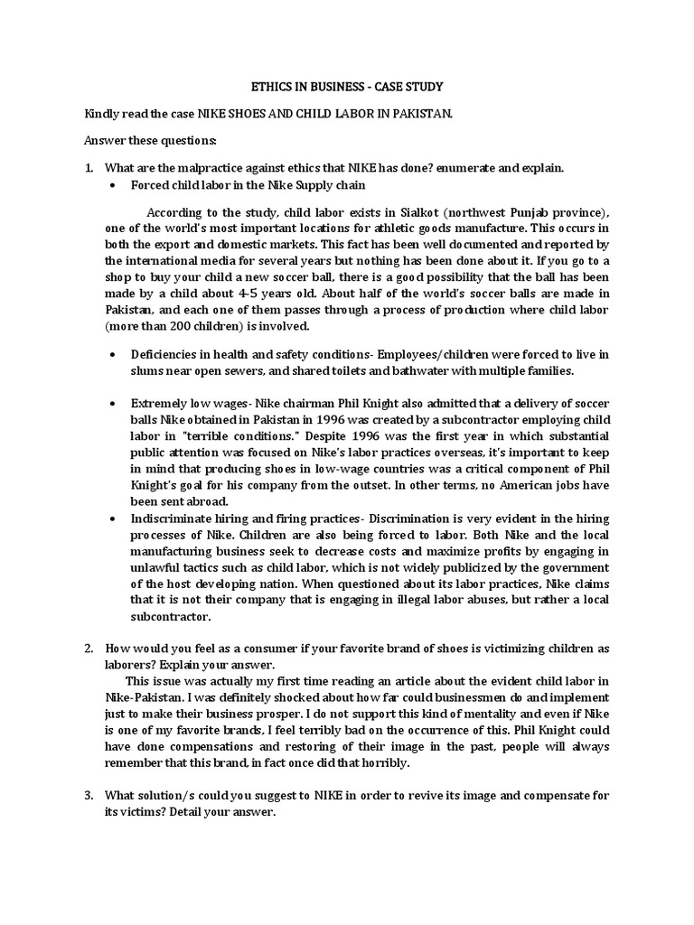 Ethics in Business - NIKE Case Study | PDF | Nike | Child Labour