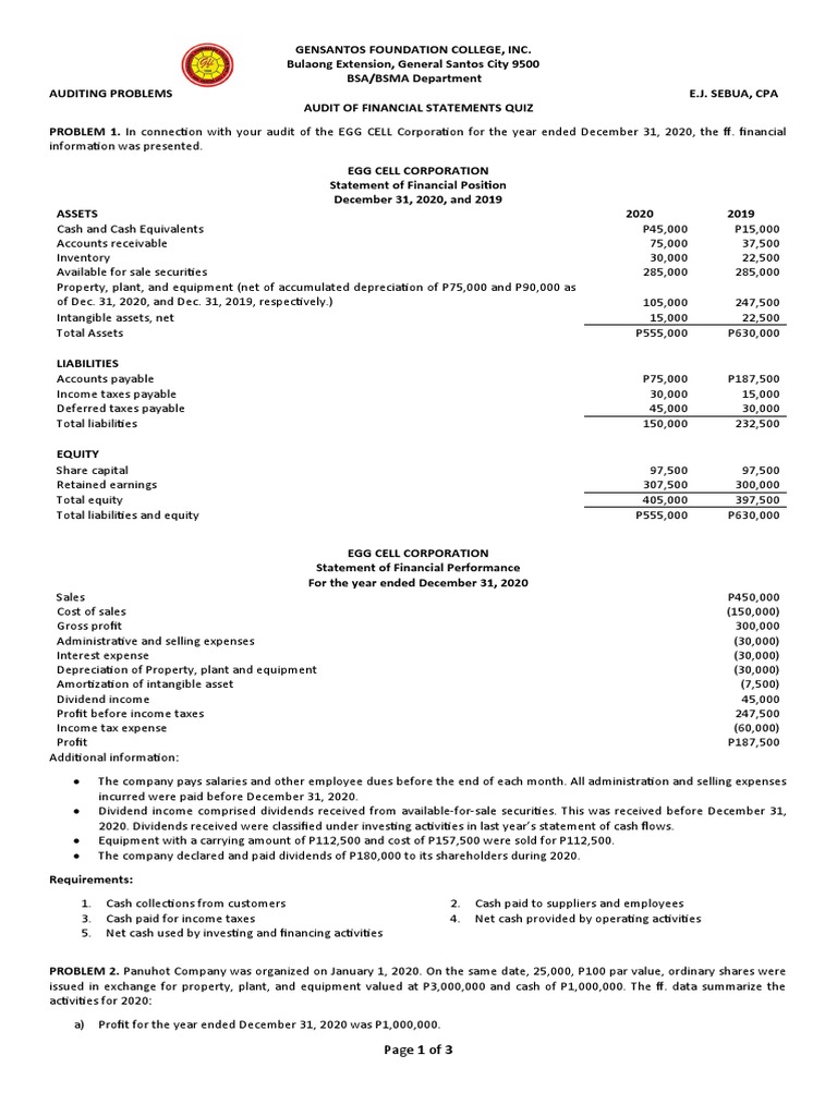 Audit Of Fs Quiz Pdf Equity Finance Dividend
