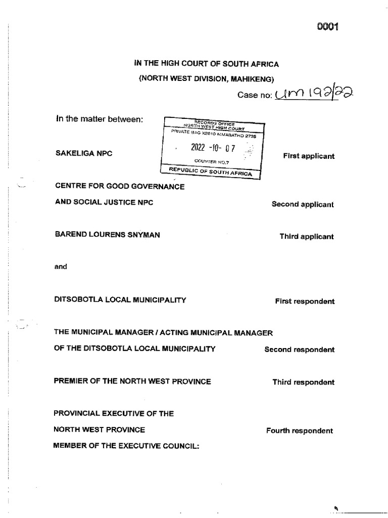 Notice of Motion and Founding Affidavit 20221006 Final | PDF | Legal Remedy | Justice