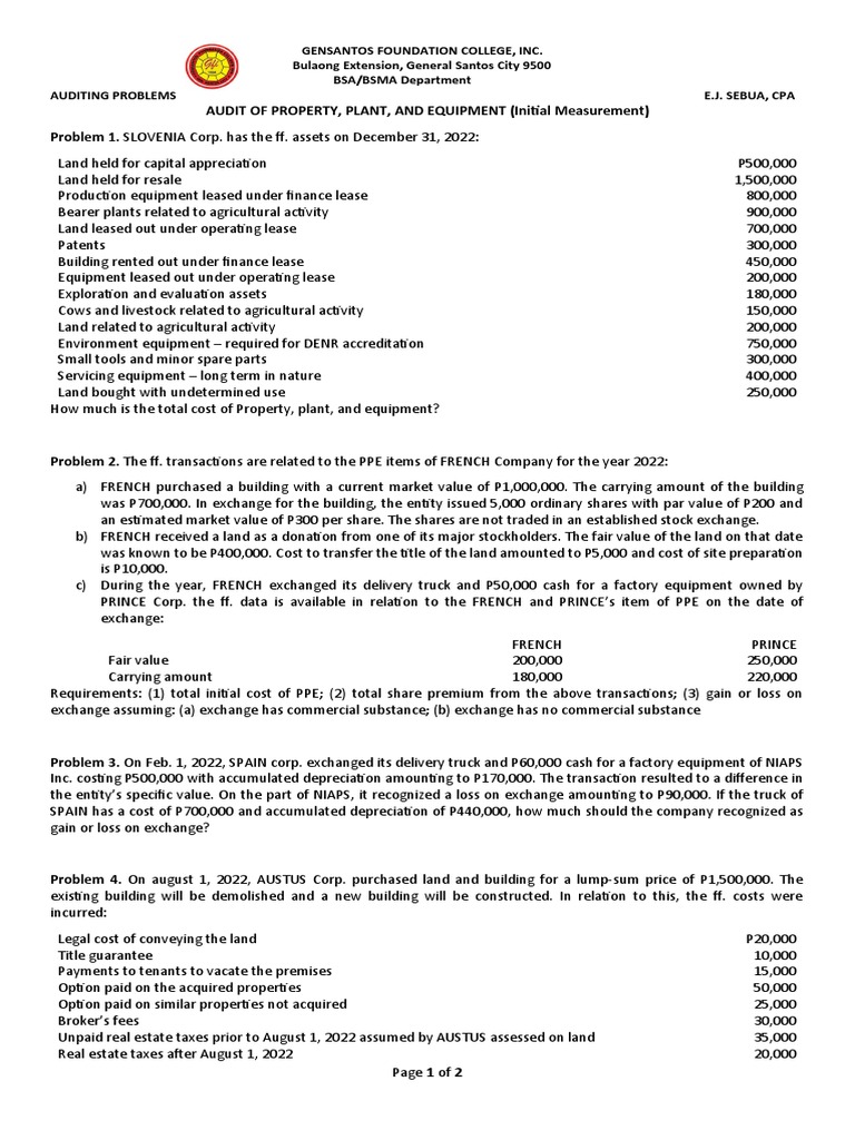 Audit of PPE Initial Measurement | PDF | Cost | Option (Finance)
