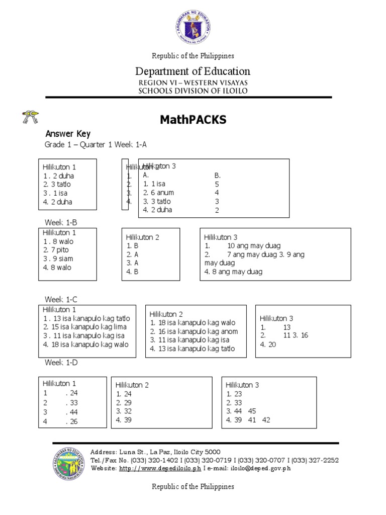 Answer Key - Grade 1 Q1 WK 1 | PDF