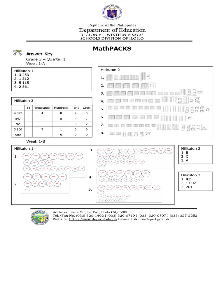 MathPACKS Answer Key: Grade 3 Mathematics Review for Week 1 | PDF
