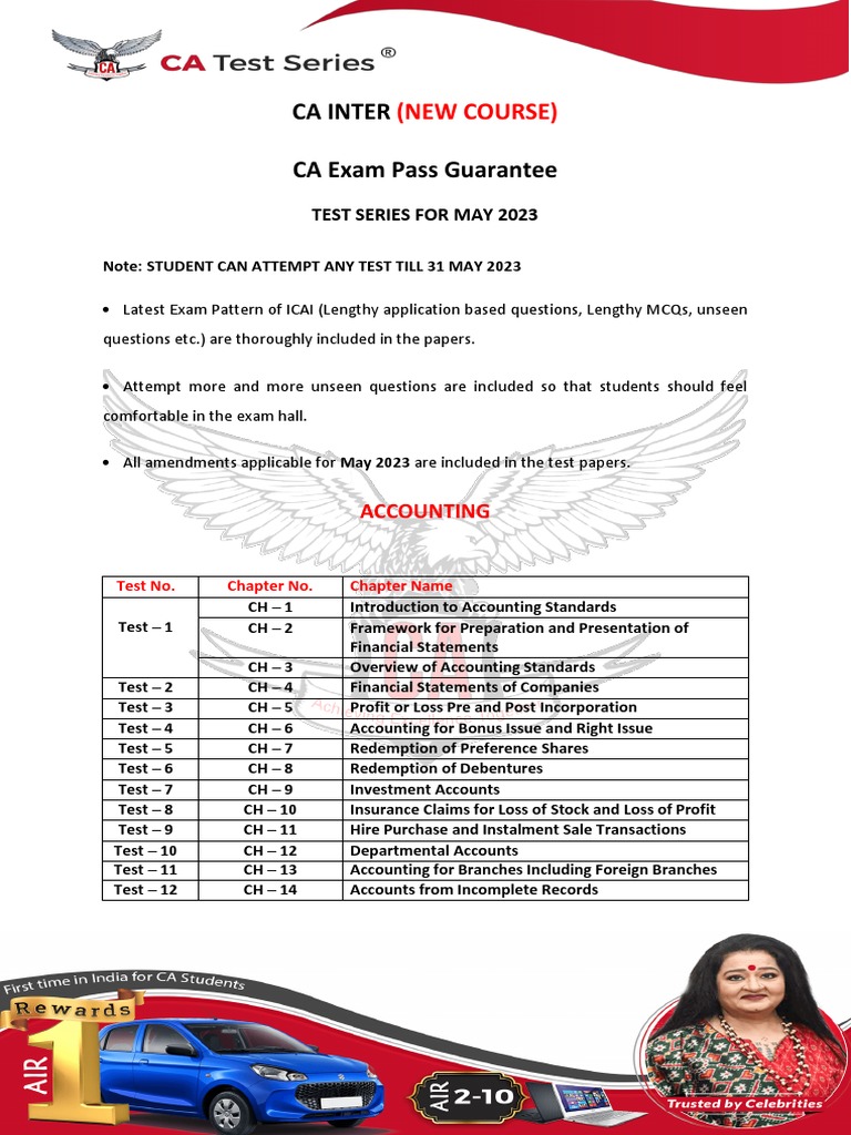 1 Test For Each Chapter 2 Full Syllabus Tests For Each Subject Icai MTP ...