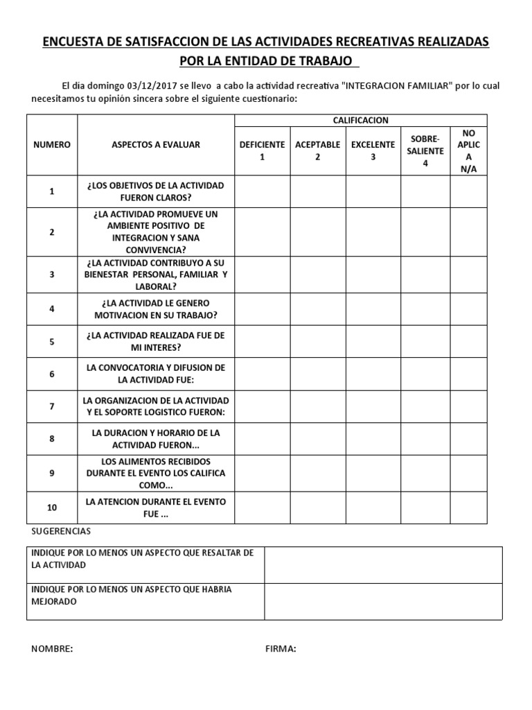 Encuesta de Satisfaccion de Las Actividades Recreativas Realizadas Por La Entidad de Trabajo | PDF