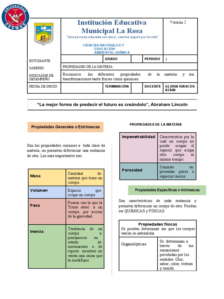 Guía PROPIEDADES DE LA MATERIA | PDF | Reacciones químicas | Importar
