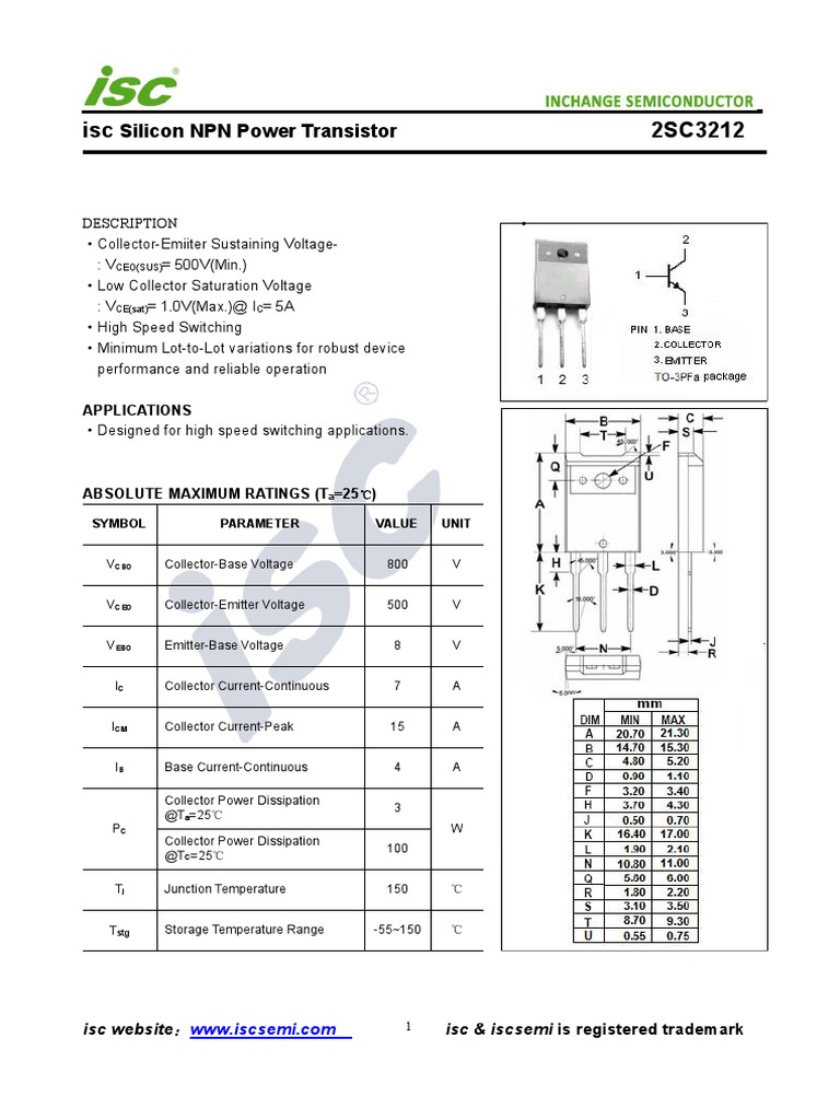 2 SC 3212 | PDF | Bipolar Junction Transistor | Semiconductors