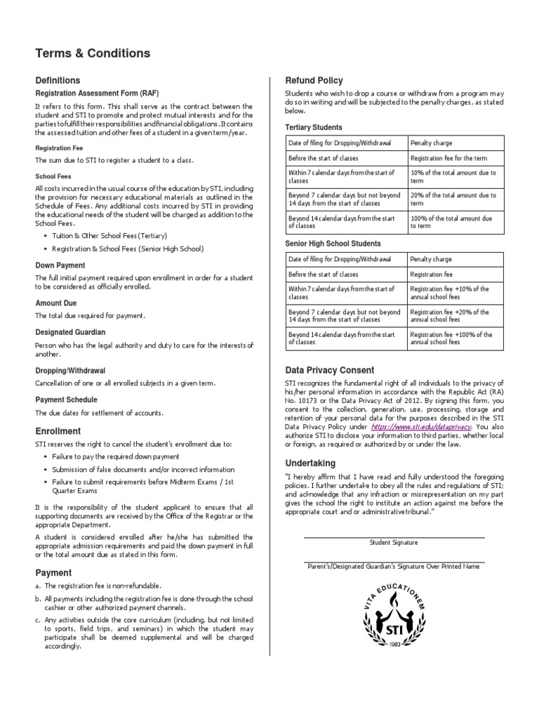 RAF - TERMS & CONDITION With DPA | PDF | Tuition Payments | Fee