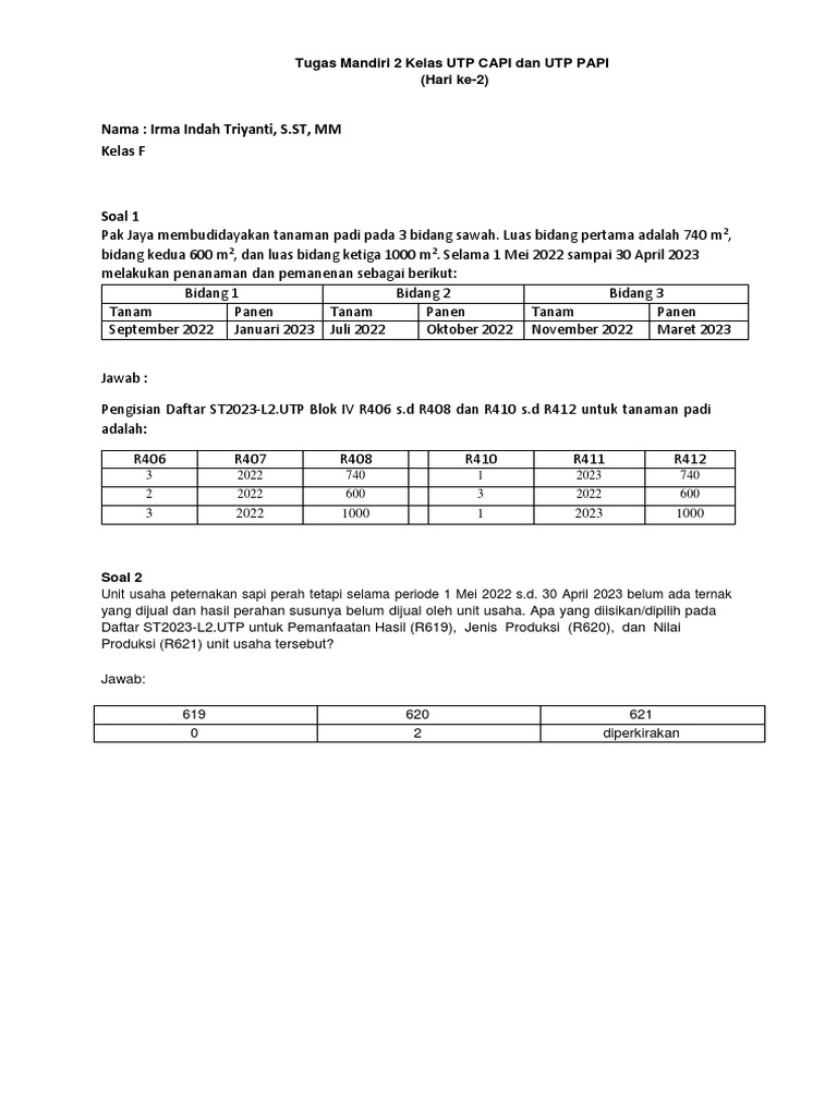 Tugas Mandiri 2 Kelas UTP CAPI Dan UTP PAPI (Hari Ke-2) PDF | PDF