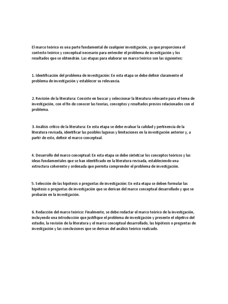 El Marco Teórico Es Una Parte Fundamental de Cualquier Investigación ... El Marco Teórico Es Una Parte Fundamental de Cualquier Investigación ...