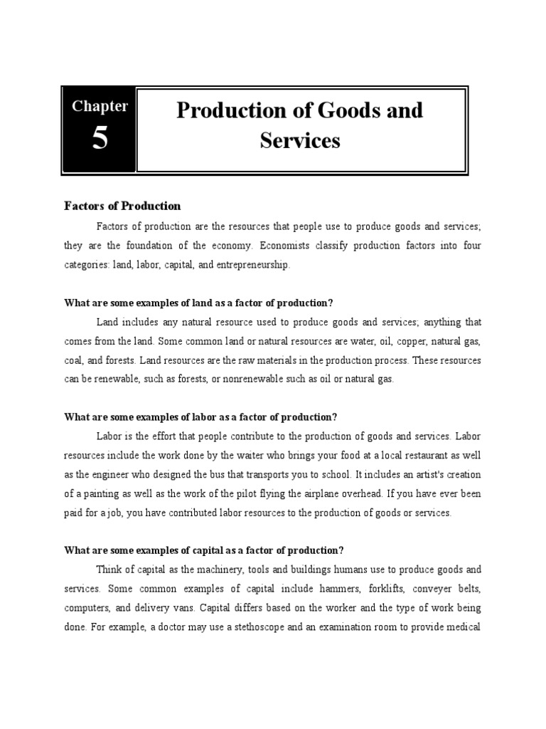 Chapter 5 Production of Goods and Services | PDF | Cost | Marginal Cost